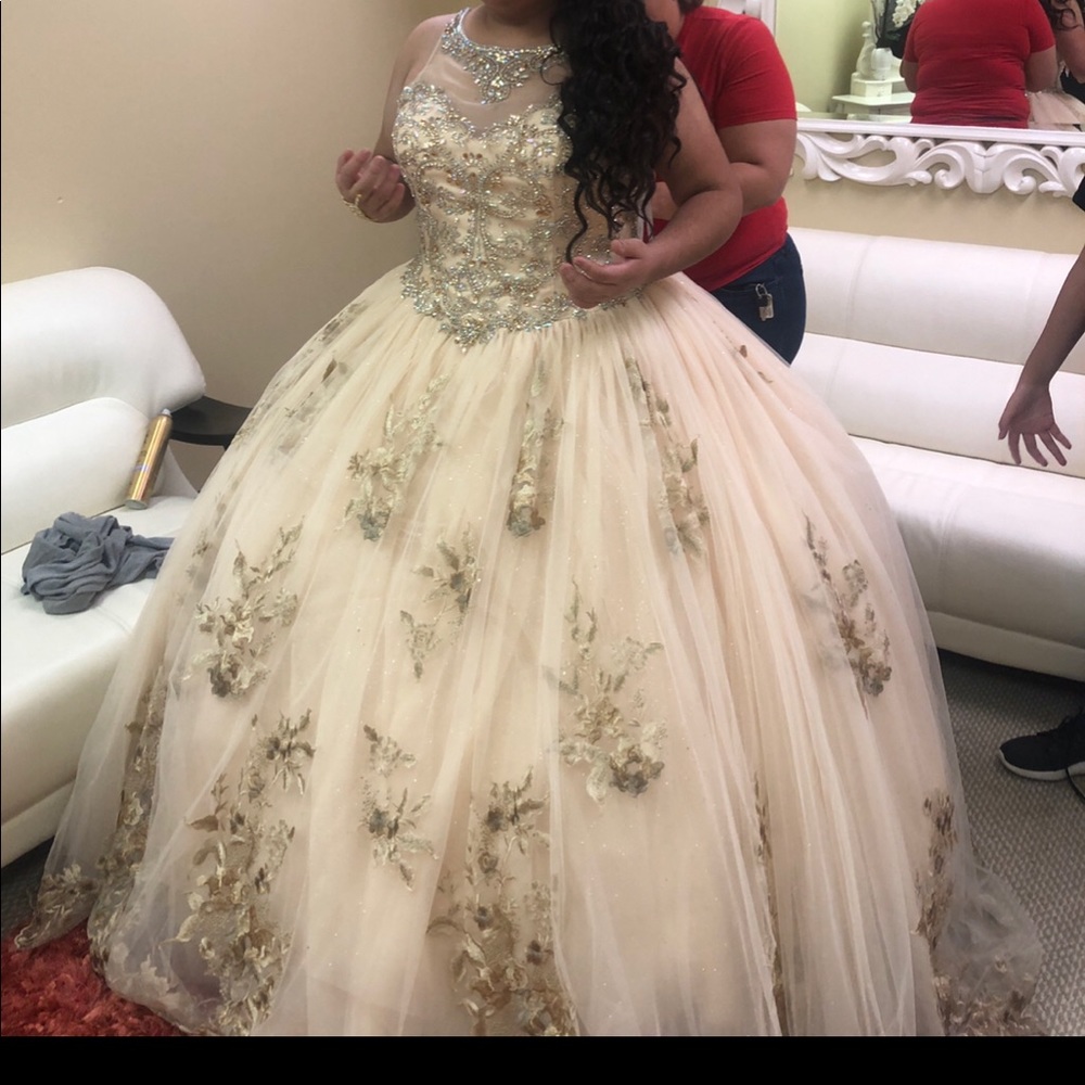 Quinceanera Dress- Bead Floral Appliqued Gown - Gem